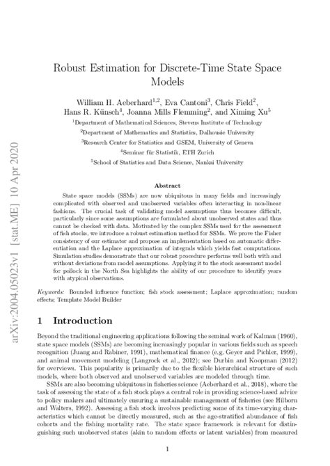 Pdf Robust Estimation For Discrete‐time State Space Models