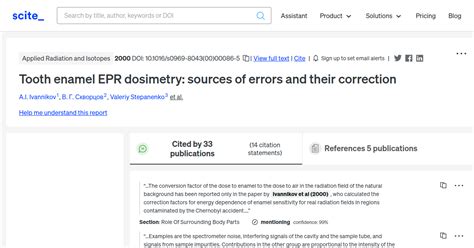 Tooth Enamel Epr Dosimetry Sources Of Errors And Their Correction