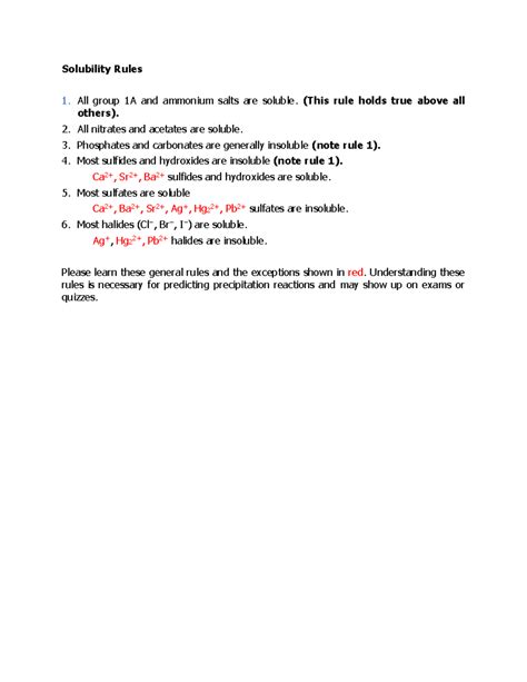 Solubility Rules Handout Solubility Rules All Group 1a And Ammonium