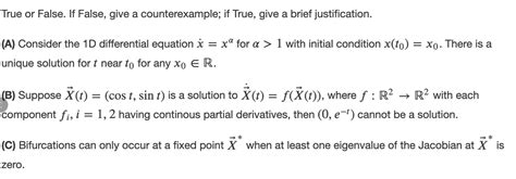 Solved True Or False If False Give A Counterexample If