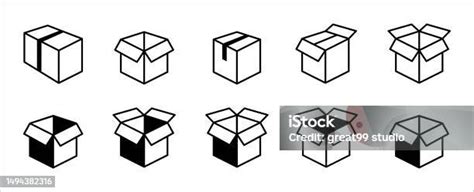 배송 상자 아이콘 세트입니다 배송 포장 아이콘에 대한 상자를 열고 닫습니다 골판지 상자 벡터 스톡 일러스트레이션입니다 나무