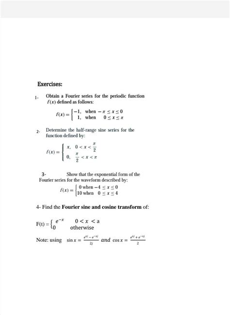 Solved Exercises Obtain A Fourier Series For The Chegg