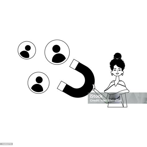 여자 친구는 물질을 끌어들이는 스트링 회로 기판을 들고 있습니다 시간 개념 검은 색과 달걀 금고 선형 표현 스타일러스 트렌디한 스타일 벡터 일러스트레이션 개념에 대한 스톡