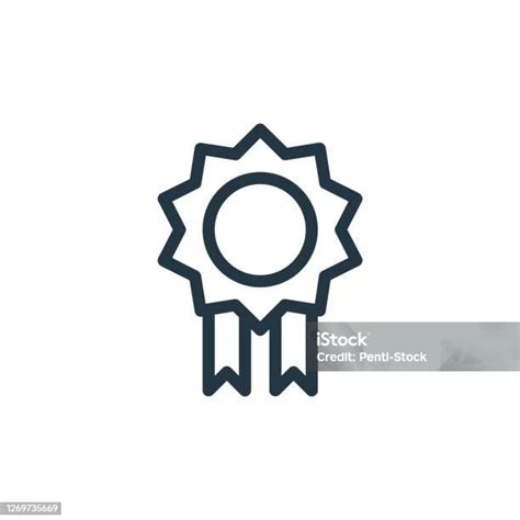 흰색 배경에 격리 된 메달 벡터 아이콘 개요 웹 사이트 디자인 및 모바일 응용 프로그램 개발을위한 얇은 라인 메달 아이콘 얇은 선 메달 윤곽선 아이콘 벡터 일러스트레이션 0