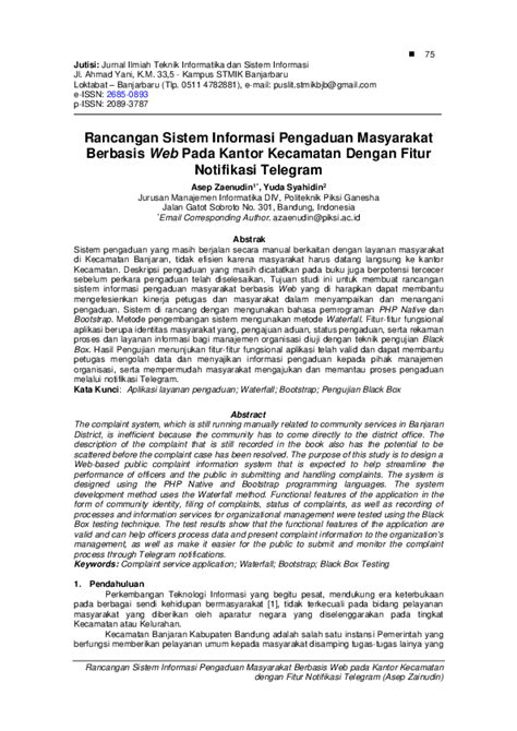 Pdf Rancangan Sistem Informasi Pengaduan Masyarakat Berbasis Web Pada Kantor Kecamatan Dengan