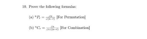 Solved 10 Prove The Following Formulas A NPr Nr N Chegg Com