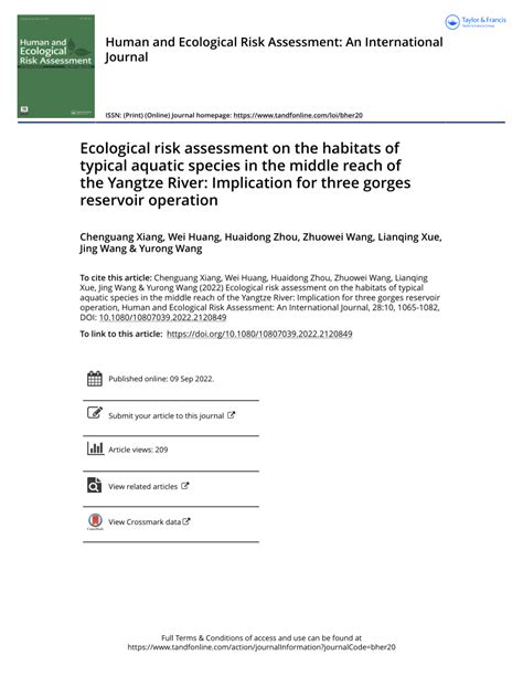 Pdf Ecological Risk Assessment On The Habitats Of Typical Aquatic Species In The Middle Reach