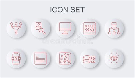 Set Line Artificial Intelligence Ai Computer Monitor Binary Code Funnel Filter Photo