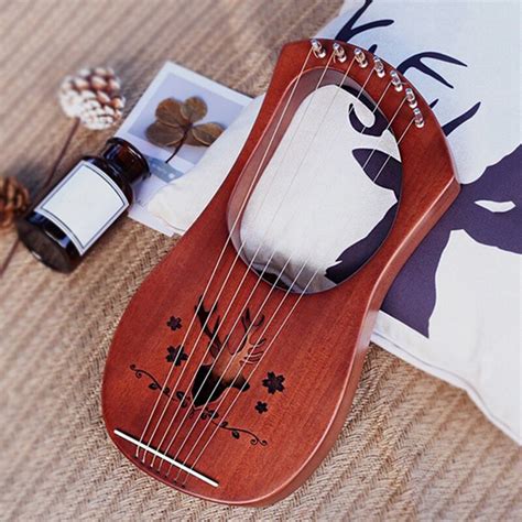 7 String Lyre Harp Mahogany Solid Wooden Metal Str Vicedeal