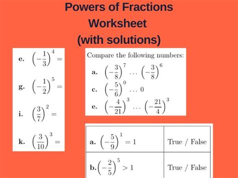 Powers Of Fractions Worksheet With Solutions Teaching Resources