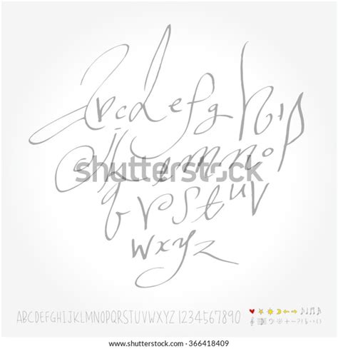 Alphabet Number Hand Drawn Calligraphy Vector เวกเตอร์สต็อก ปลอดค่า