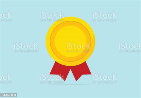 빨간 리본으로 금메달 플랫 일러스트 스타일로 메달 아이콘 벡터 일러스트레이션 1위에 대한 스톡 벡터 아트 및 기타 이미지 1위 경쟁 고급 Istock