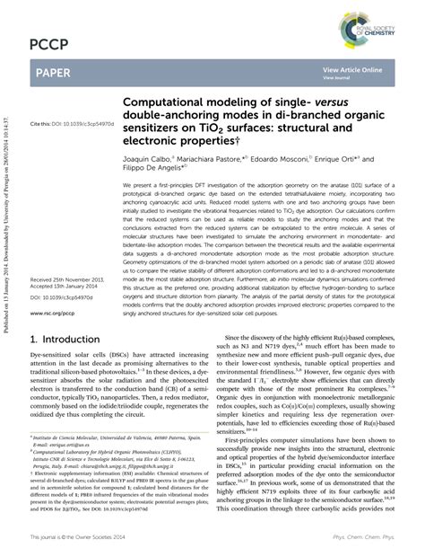 Pdf Computational Modeling Of Single Versus Double Anchoring Modes In Di Branched Organic