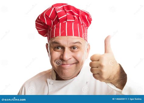Chef Mit Dem Roten Hut Der Ausdr Cke Macht Stockbild Bild Von Chef Kochen 146683011