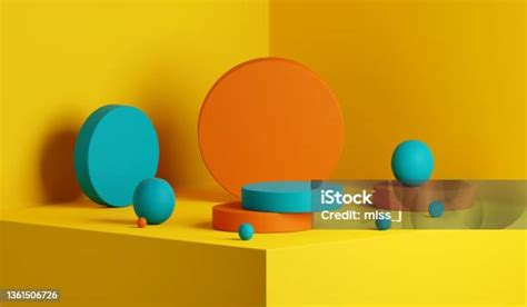 추상 노란색 기하학적 구성 배경입니다 생생한 여름 색상 팔레트의 제품 무대 플랫폼 최소한의 모형 3d 렌더 디자인 3차원 형태에 대한 스톡 사진 및 기타 이미지 Istock
