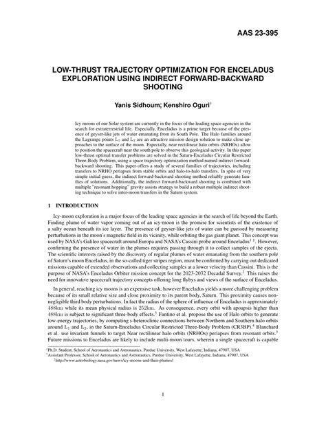 Pdf Low Thrust Trajectory Optimization For Enceladus Exploration Using Indirect Forward