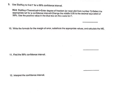 Use StatKey To Find T For A Confidence Chegg