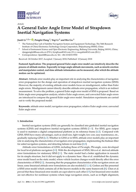 Pdf A General Euler Angle Error Model Of Strapdown Inertial