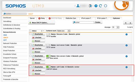 Sophos Utm Dhcp Option 43 Für Unifi Accesspoints Frankys Web