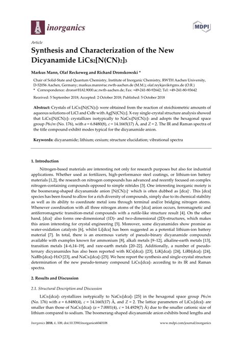Pdf Synthesis And Characterization Of The New Dicyanamide Lics2 Ncn2 3