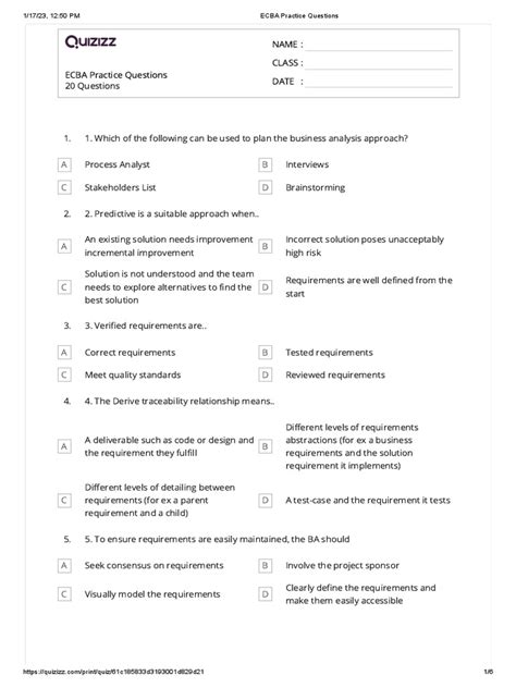 Ecba Practice Questions Pdf Business Analysis Information Management