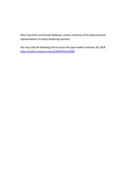 pdf unitary similarity of the determinantal representation of unitary