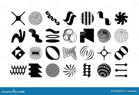 Set Of Abstract Geometric Symbols Modern Bold Brutalistic Objects And Shapes Cartoon Vector