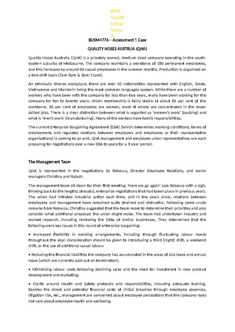 Busm4775 A1 Case Qha Classifi Cation Truste D Busm4776 Assessment 1 Case Quality