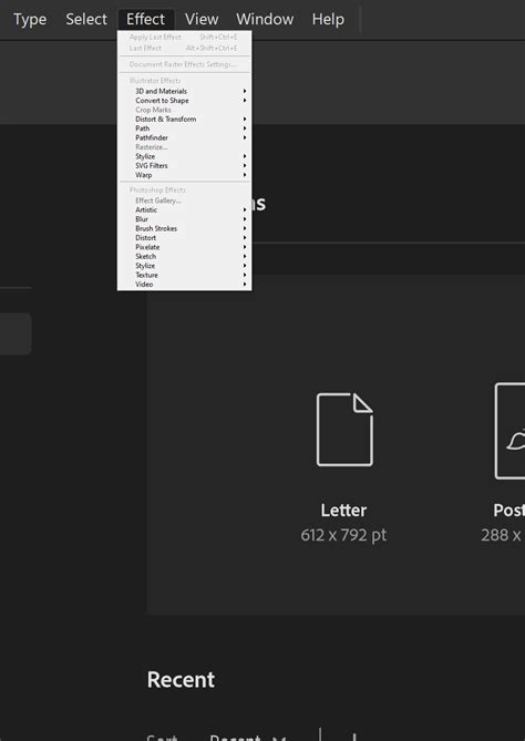 why is the effects toolbar option small r adobeillustrator