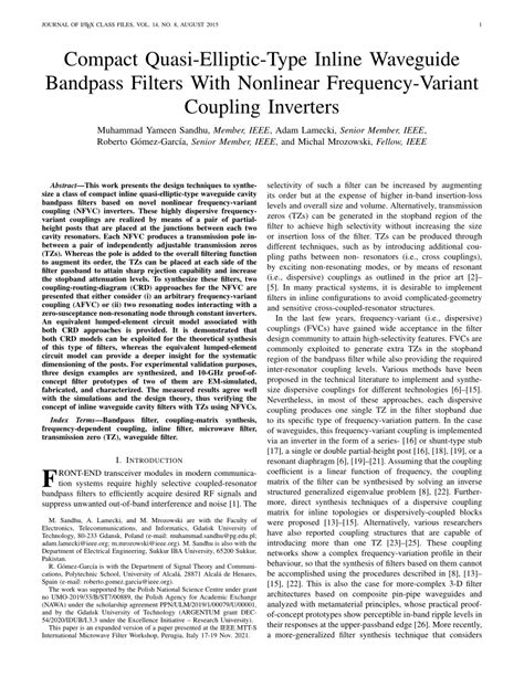 Pdf Compact Quasi Elliptic Type Inline Waveguide Bandpass Filters With Nonlinear Frequency