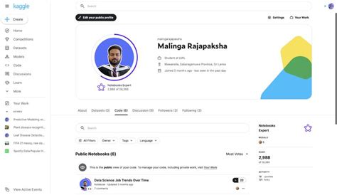 malinga rajapaksha on linkedin kaggle datascience notebookexpert