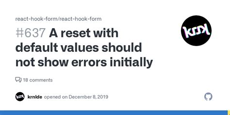 a reset with default values should not show errors initially · issue