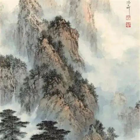 他笔下的 江水穿山破壁如瀑悬空绝美 山水 作品 艺术