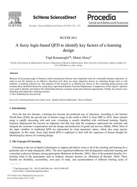 Pdf A Fuzzy Logic Based Qfd To Identify Key Factors Of E Learning Design