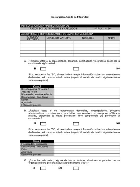 Declaraci N Jurada De Integridad Pdf Oficial General Gobierno