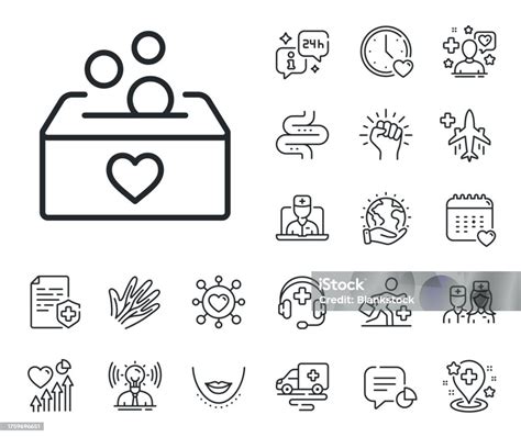 기부 돈 상자 라인 아이콘입니다 기금 모금 상자 표시 온라인 의사 환자 및 의학 벡터 간호사에 대한 스톡 벡터 아트 및 기타 이미지 Istock