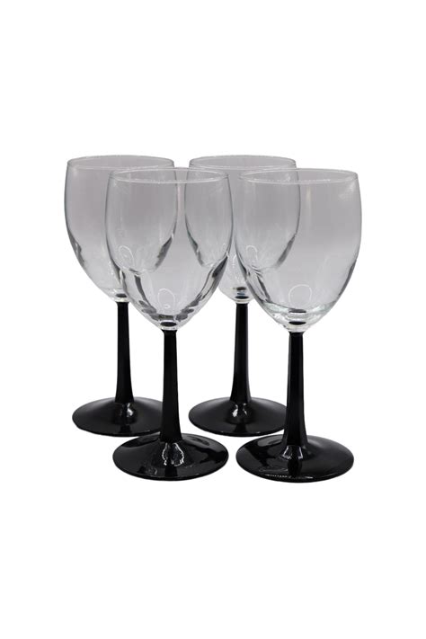 Luminarc France Black Stem Wine Glasses Set Of 4 Etsy