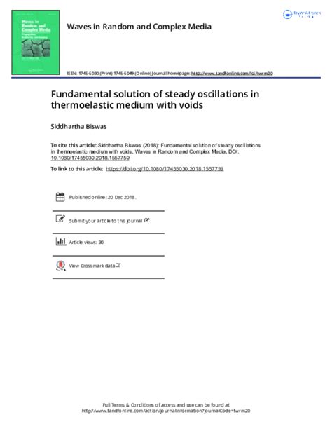 Pdf Fundamental Solution Of Steady Oscillations In Thermoelastic Medium With Voids