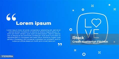 흰색 선 사랑 텍스트 아이콘은 파란색 배경에 분리되어 있습니다 발렌타인 데이 인사말 카드 템플릿입니다 벡터 고풍스런에 대한 스톡 벡터 아트 및 기타 이미지 Istock