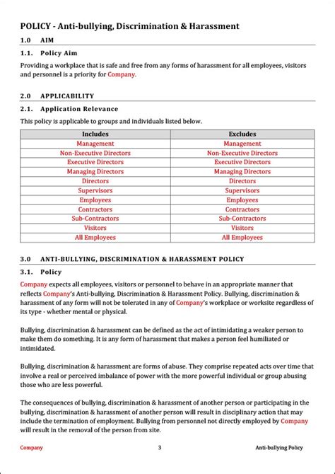 Anti Bullying Policy Workplace Template