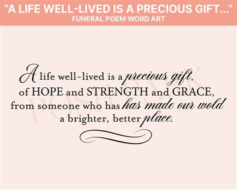 A Life Well Lived Is A Precious T Funeral Poem Word Art