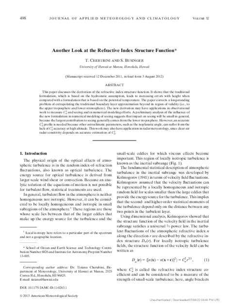 pdf another look at the refractive index structure function
