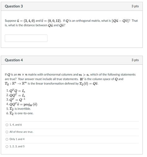 Solved Question 3 3 Pts Suppose ū 3 4 0 Andū 0 0 12