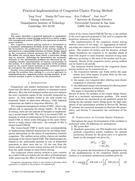 Pdf Practical Implementation Of Congestion Cluster Pricing Method