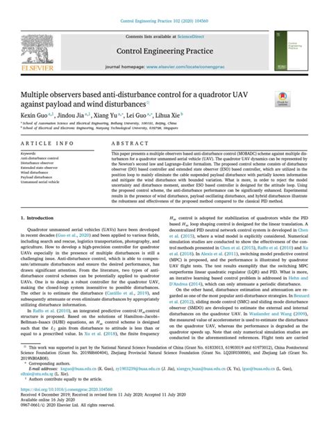 2020 Guo Et Al Multiple Observers Based Anti Disturbance Control For A Quadrotor Uav