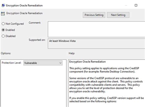 credssp encryption oracle remediation during rdp connection to windows