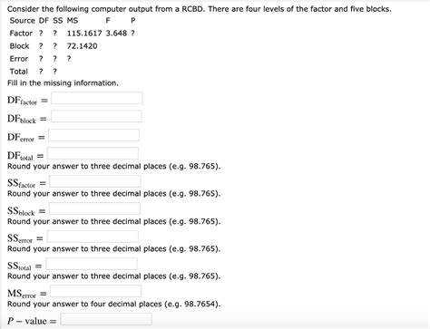 Solved Consider The Following Computer Output From A Rcbd