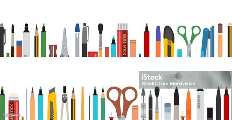 문구 웹 사이트 배너 소책자의 페이지 하단에 대한 수평 배경입니다 벡터 그림입니다 흰색 배경에 격리 연필 펜 펠트 팁 펜 브러쉬