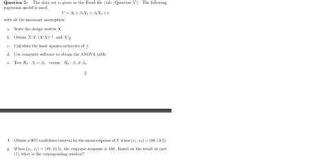Solved Question 5 The Data Set Is Given In The Excel File