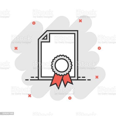 만화 스타일의 벡터 만화 인증서 아이콘 디플로마 사인 일러스트레이션 픽토그램 인증서 문서 비즈니스 스플래시 효과 개념 공란에 대한 스톡 벡터 아트 및 기타 이미지 Istock